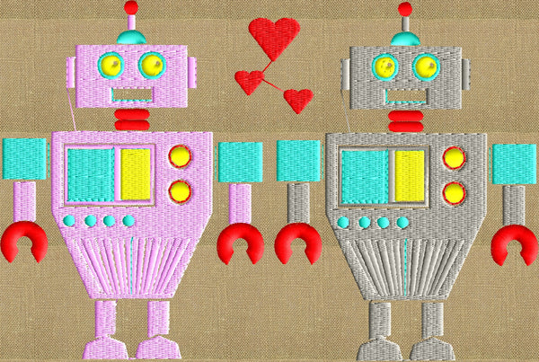 Robot Love - Valentines Day themed - EMBROIDERY DESIGN FILE- Instant d ...