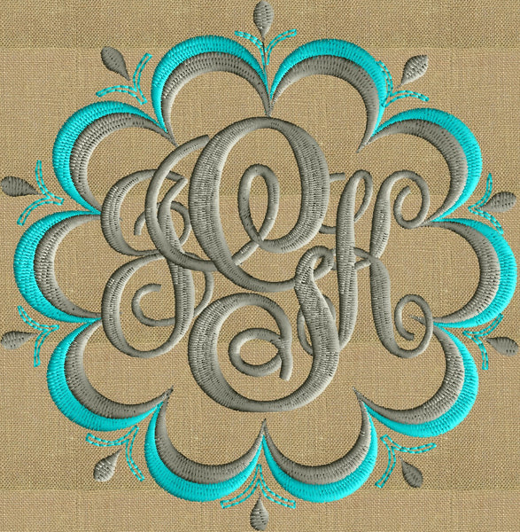 Double Scalloped Font Frame Monogram Embroidery Design Font not includ ...